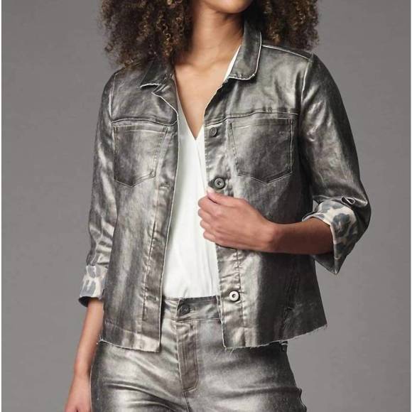 Lola & Sophie | Jackets & Coats | New Lola Sophie Printed Foil Denim Jacket In Pewter | Poshmark